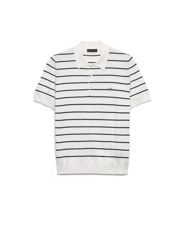 Prada Short-sleeved Striped Cotton Polo Shirt - White