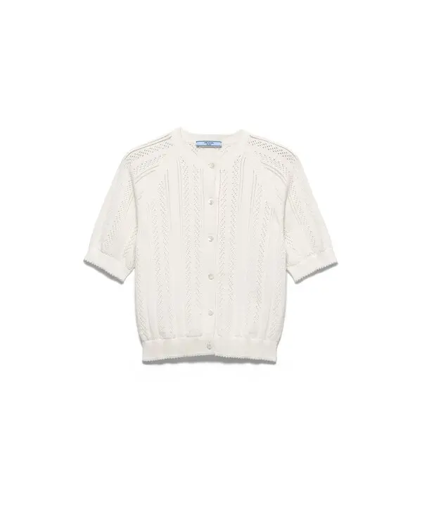 Prada Short-sleeved Openwork Cotton Cardigan