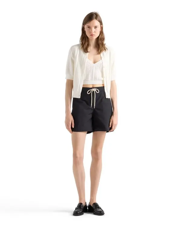 Prada Short-sleeved Openwork Cotton Cardigan