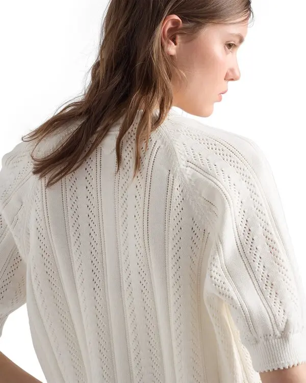 Prada Short-sleeved Openwork Cotton Cardigan
