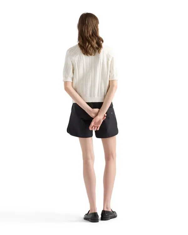 Prada Short-sleeved Openwork Cotton Cardigan