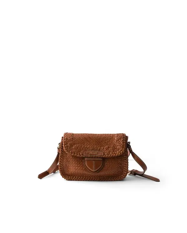 Prada Woven Leather Mini Shoulder Bag - Brown