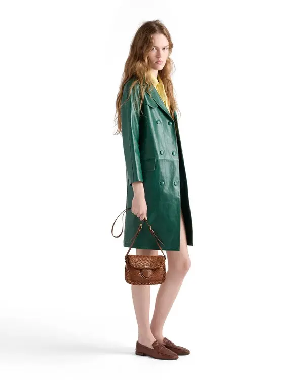 Prada Woven Leather Mini Shoulder Bag - Brown