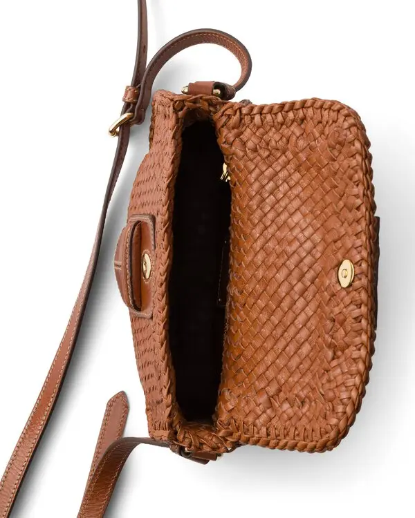 Prada Woven Leather Mini Shoulder Bag - Brown