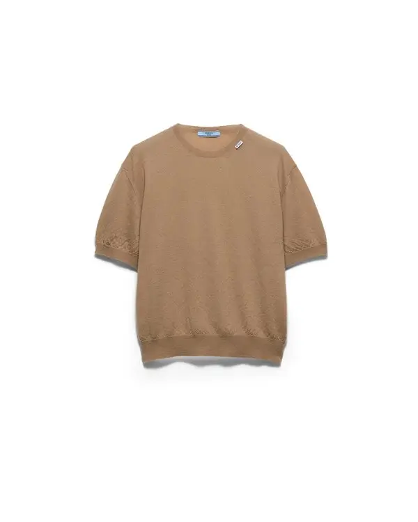 Prada Ribbed Cashmere Short-sleeve Sweater - Neutral