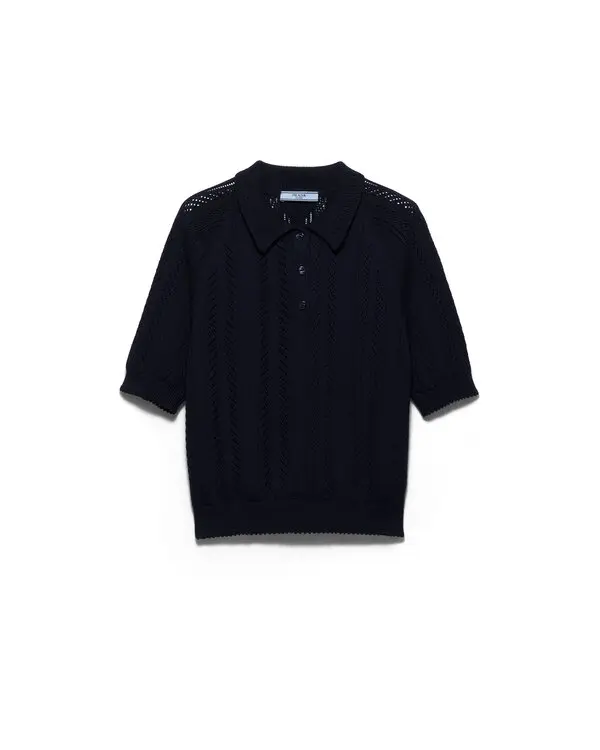 Prada Short-sleeved Openwork Cotton Polo Shirt