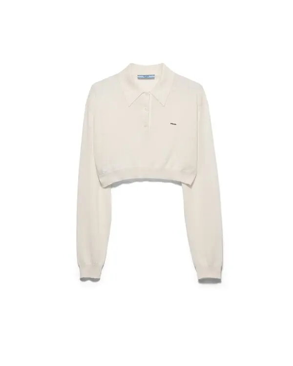 Prada Cropped Cashmere Polo Shirt - White
