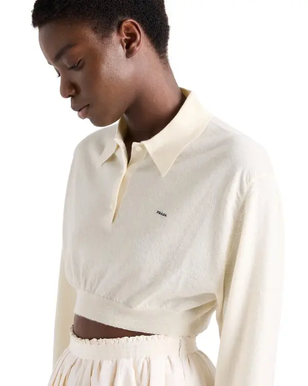 Prada Cropped Cashmere Polo Shirt - White