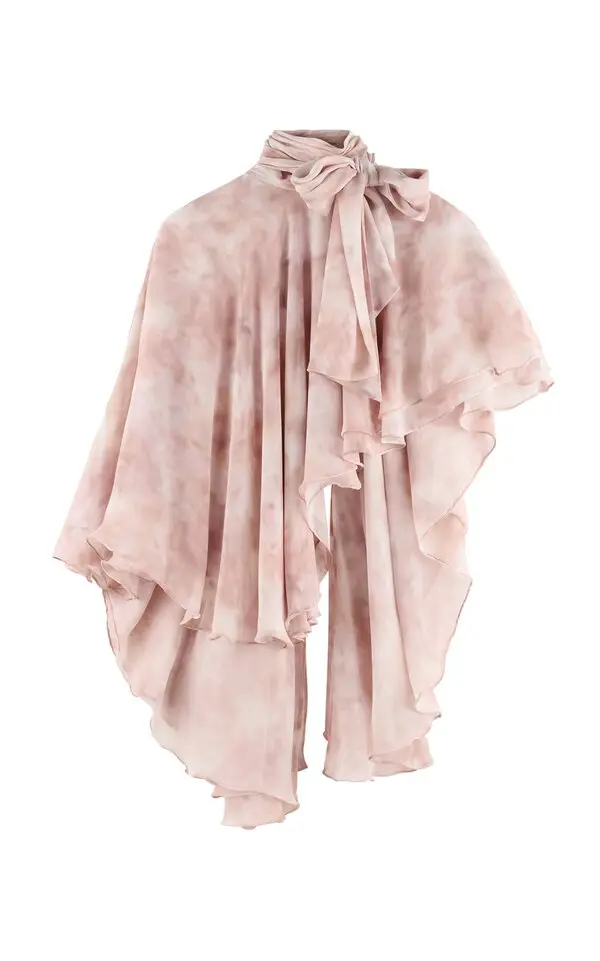 Arakii Sheer Silk Chiffon Cape With Tie Neck