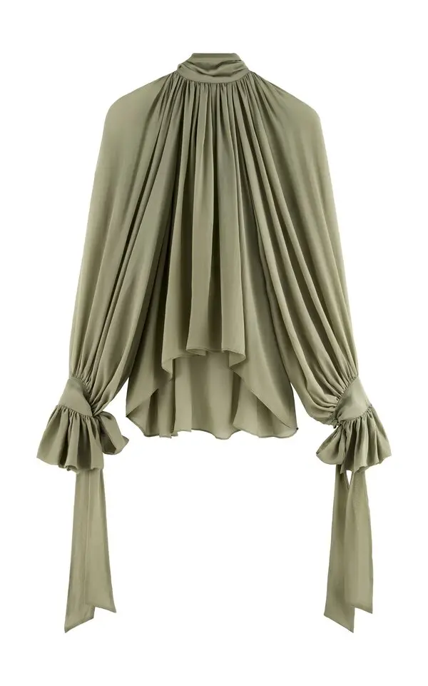 Arakii Balloon Pleated Silk Top - Khaki