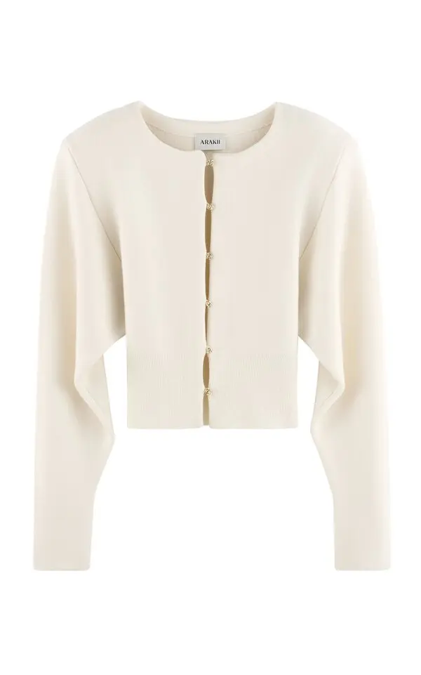 Arakii Power Shoulder Wool Cardigan - Off-white