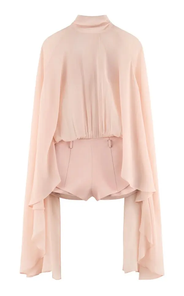 Arakii Sheer Cape Playsuit With Tailored Shorts - Pink