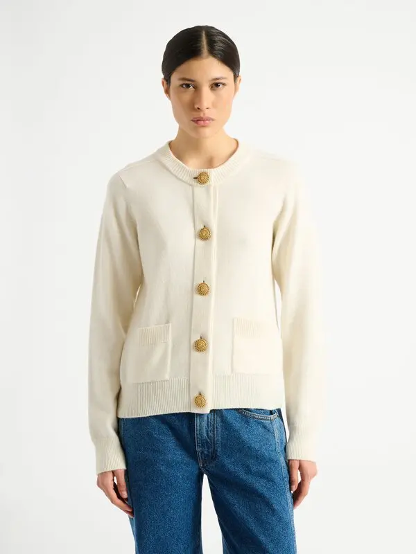 Balmain Eco-cashmere Cardigan With Lion Chain Buttons - White