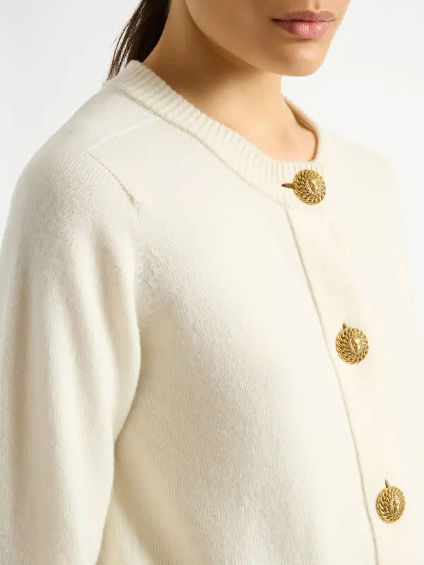 Balmain Eco-cashmere Cardigan With Lion Chain Buttons - White