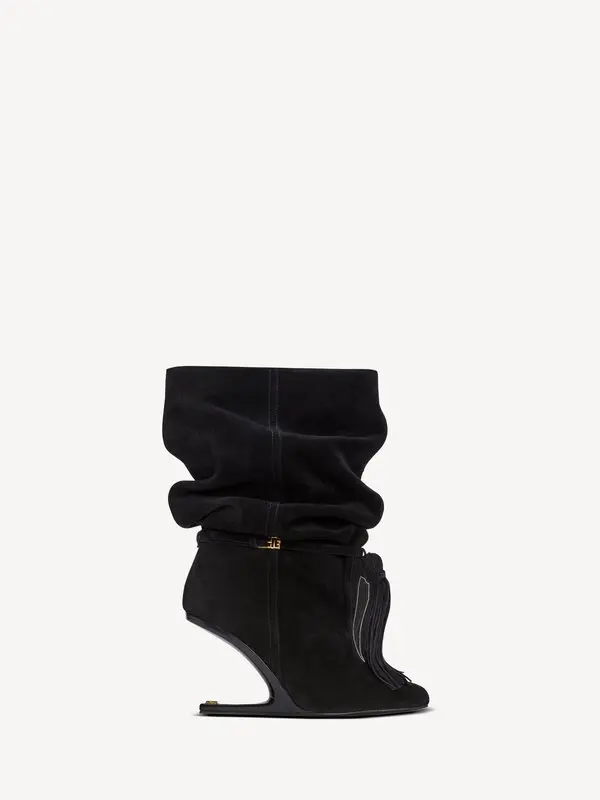 Balmain Suede Leather Ankle Boots With Tassel - Black