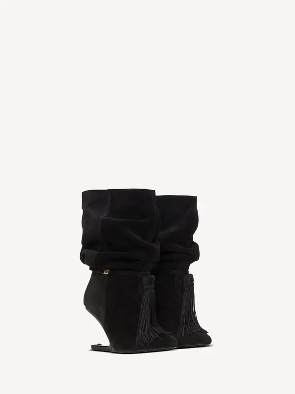 Balmain Suede Leather Ankle Boots With Tassel