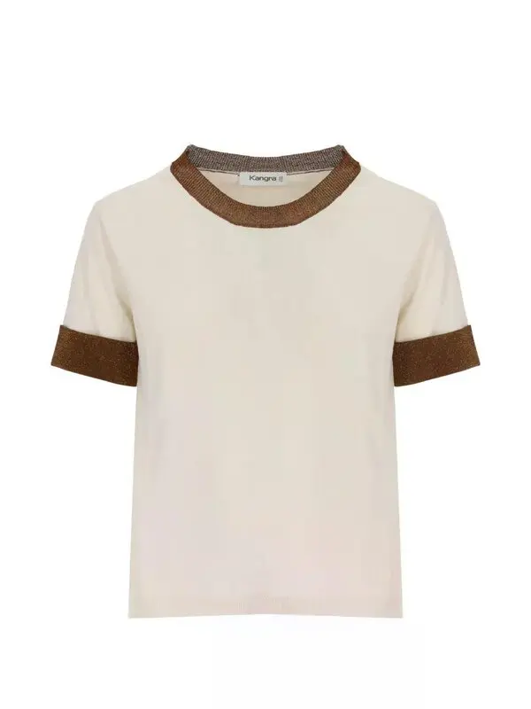KANGRA Contrast-trim Short-sleeve Knit Sweater