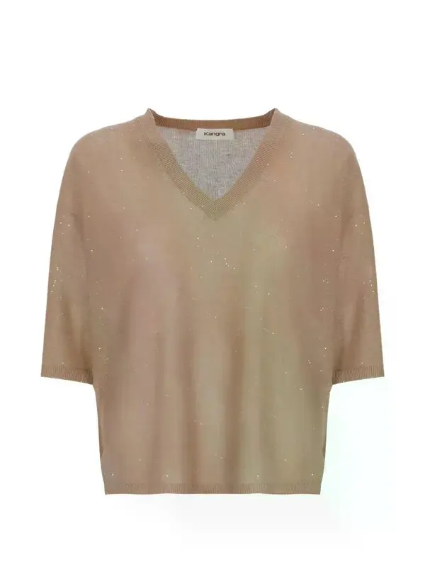KANGRA Sequin Embellished V-neck Sweater