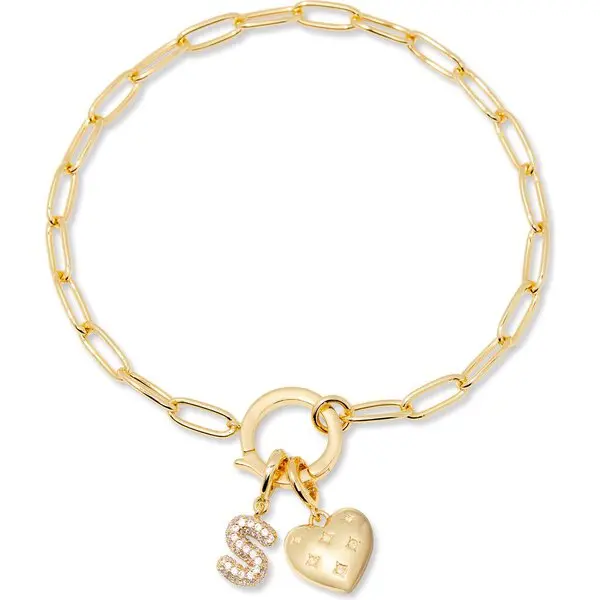 BROOK & YORK Lillian Initial Heart Charm Bracelet - Gold S