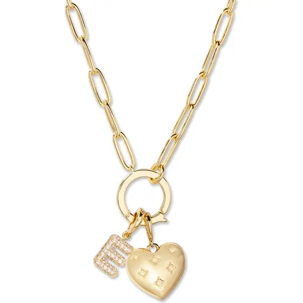 BROOK & YORK Lillian Initial Heart Charm Necklace - Gold E