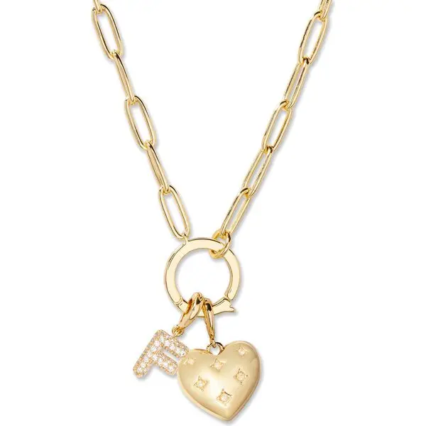 BROOK & YORK Lillian Initial Heart Charm Necklace - Gold F