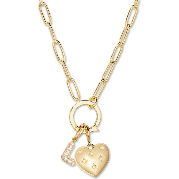 BROOK & YORK Lillian Initial Heart Charm Necklace - Gold L