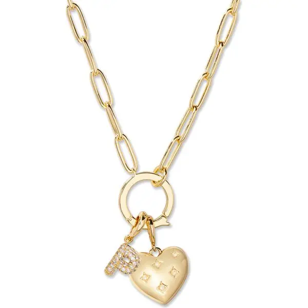 BROOK & YORK Lillian Initial Heart Charm Necklace - Gold P