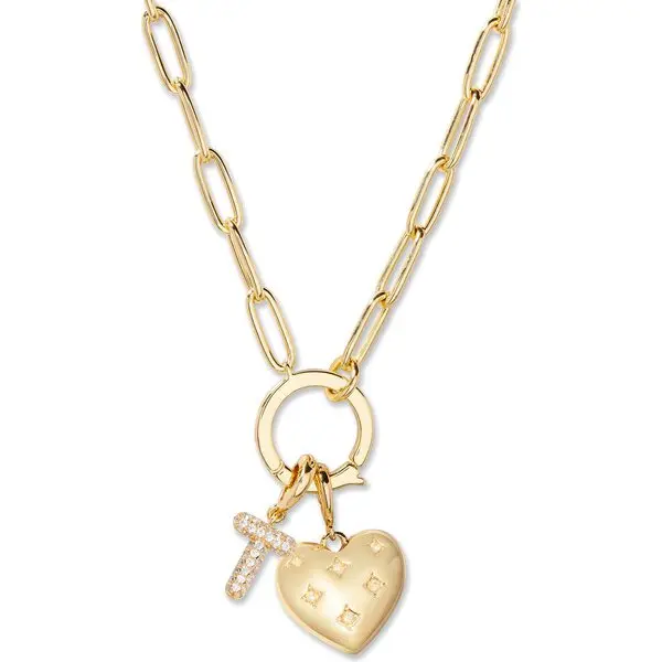 BROOK & YORK Lillian Initial Heart Charm Necklace - Gold T