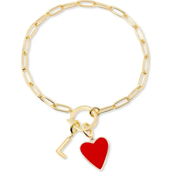 BROOK & YORK Cameron Initial Heart Charm Bracelet - Gold L