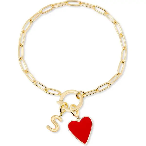 BROOK & YORK Cameron Initial Heart Charm Bracelet - Gold S