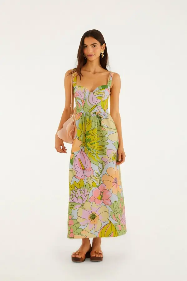 Farm Rio Sweetheart Neckline Floral Maxi Dress - Orange