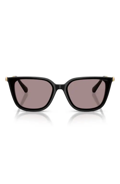 SWAROVSKI Oversized Square Sunglasses With Crystal Hinges - Black/violet