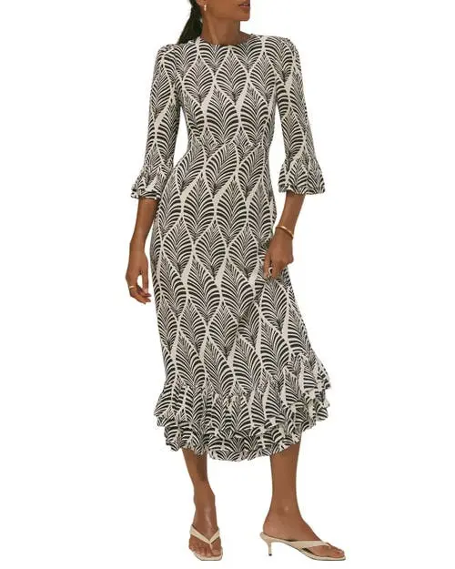 Mint Velvet Printed Ruffle Detail Midi Dress