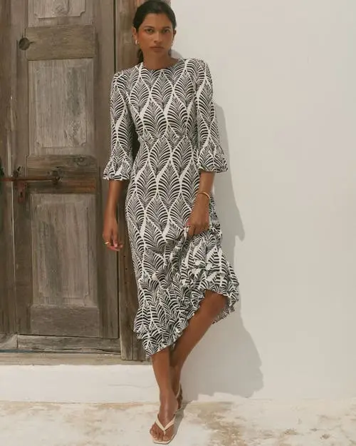 Mint Velvet Printed Ruffle Detail Midi Dress