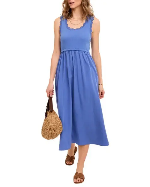 Mint Velvet Scallop Short Sleeve Trim Midi Dress - Blue