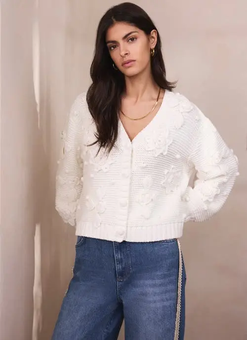 Mint Velvet Appliqué Floral V-neck Cardigan