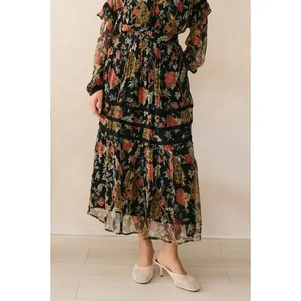 RAISHMA Renee Floral Midi Skirt - Black