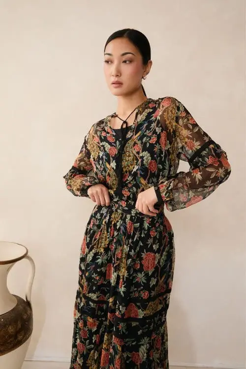 RAISHMA Renee Floral Midi Skirt - Black