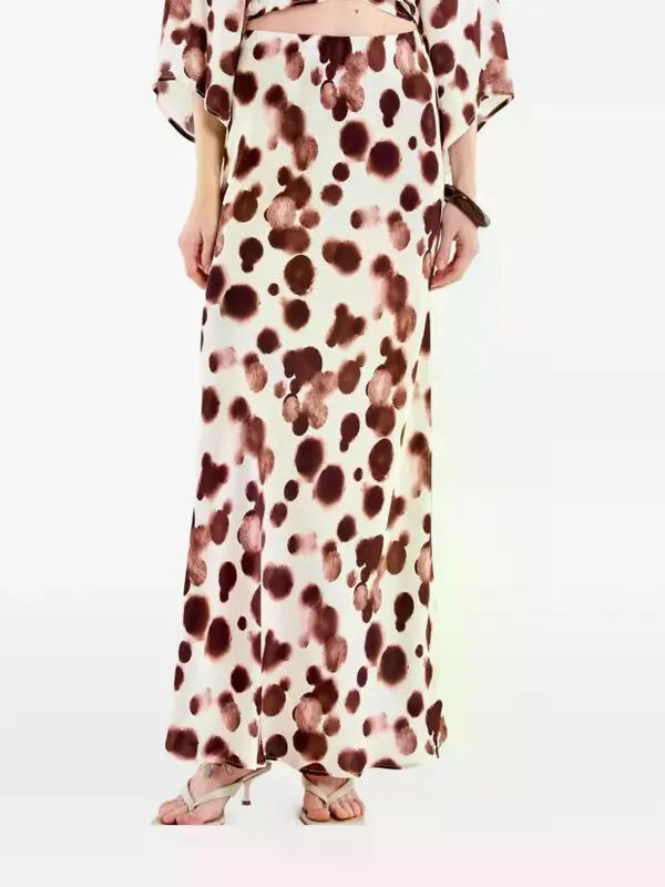 VICOLO Off-white Polka Dot Print High-waisted Maxi Skirt