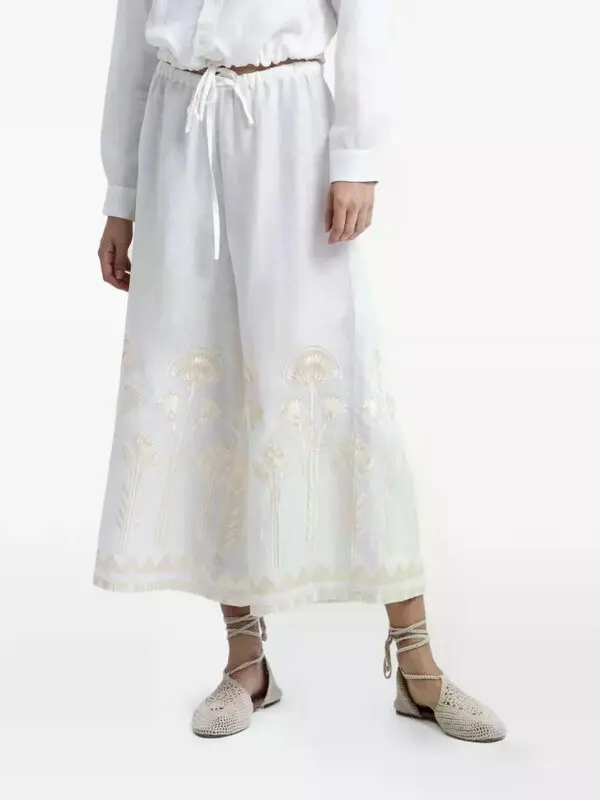 Greek Archaic Kori Embroidered Drawstring-waist Trousers