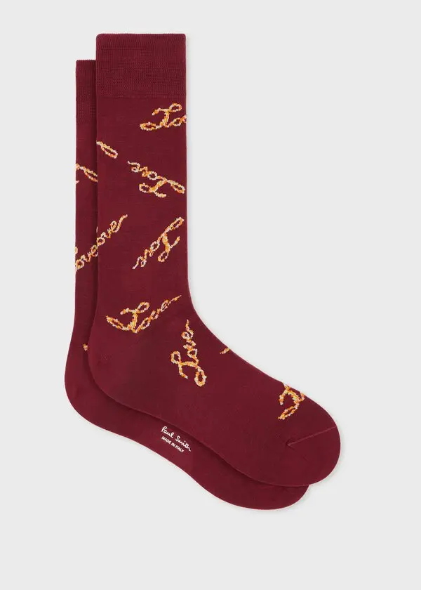 Paul Smith Love" Patterned Crew Socks - Red