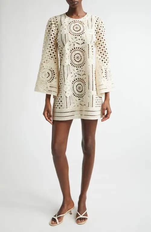 Zimmermann Indra Embroidered Silk Eyelet Minidress - Tea