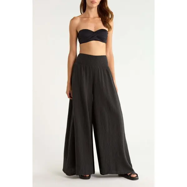 Elan Smocked Waist Cover-up Palazzo Pants - Black
