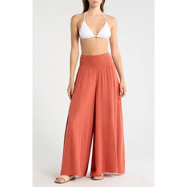 Elan Smocked Waist Palazzo Pants