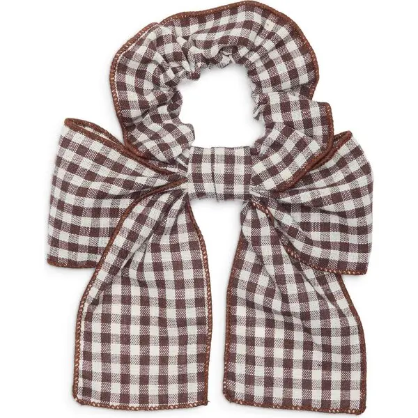 NATASHA Plaid Bow Scrunchie - Brown