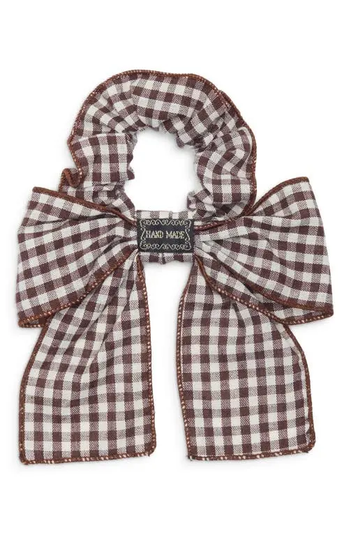 NATASHA Plaid Bow Scrunchie - Brown