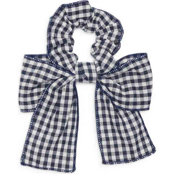 NATASHA Plaid Bow Scrunchie - Navy