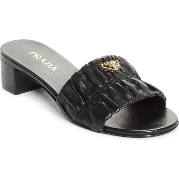 Prada Ruched Logo Sandal - Nero