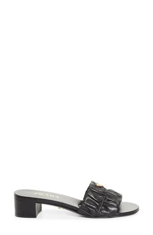 Prada Ruched Logo Sandal - Nero