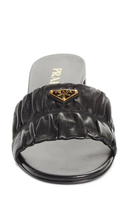 Prada Ruched Logo Sandal - Nero